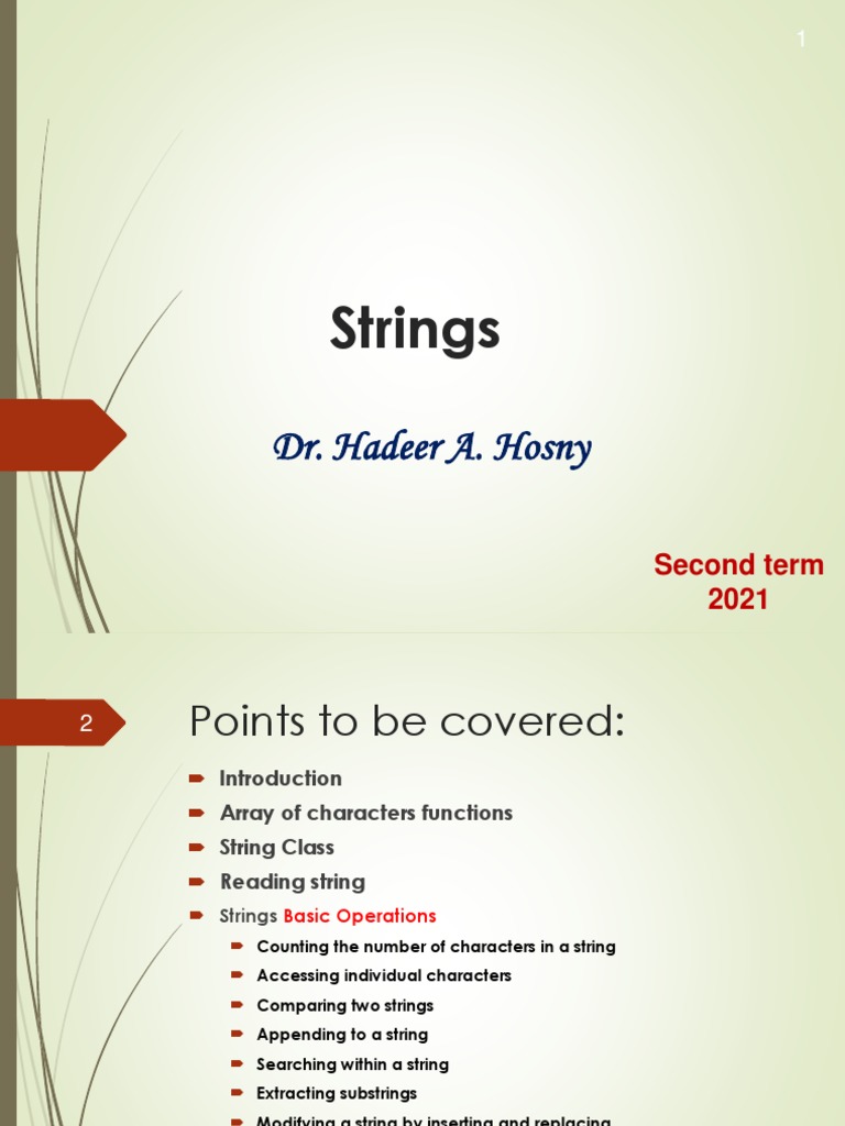 Strings: Dr. Hadeer A. Hosny | PDF | String (Computer Science) | Array Data Type