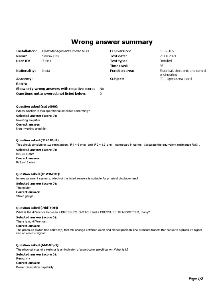 CES Wrong Answer Summary-4 | PDF | Electrical Resistance And ...
