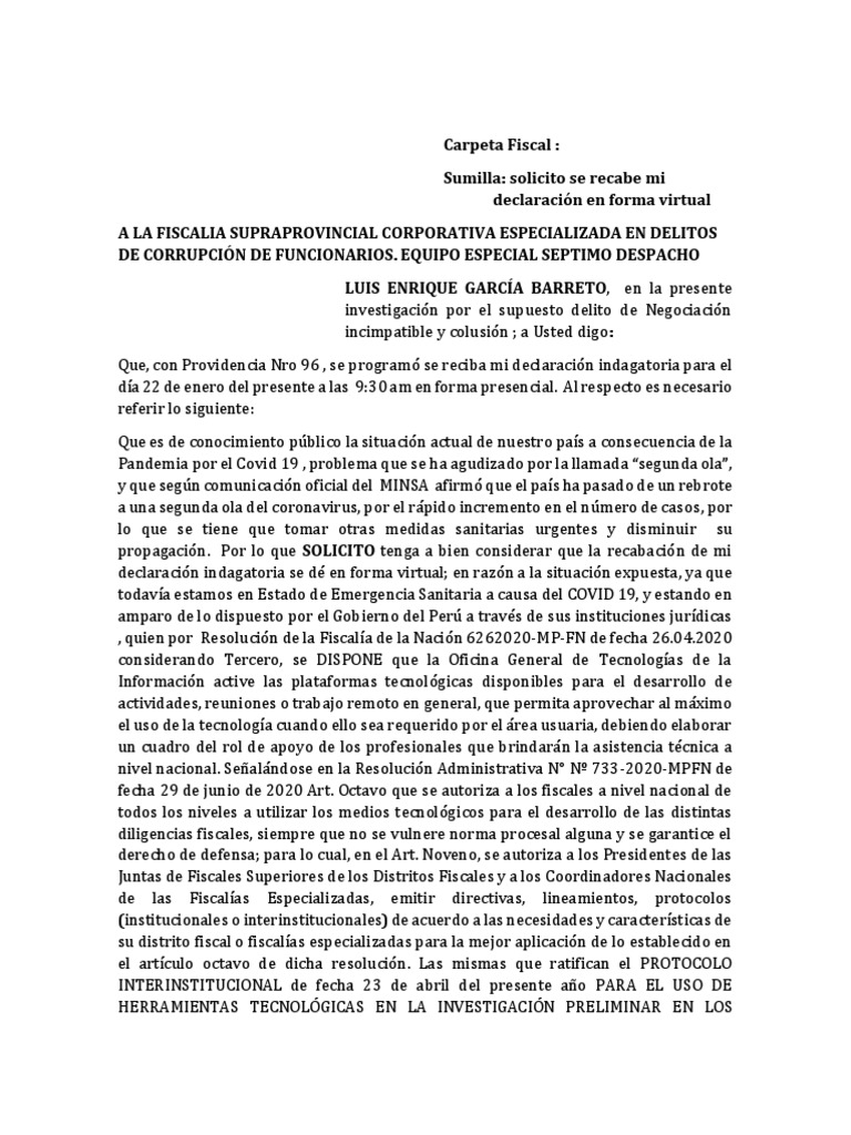 Solicito Declaración en Forma Virtual | PDF | Política | Justicia