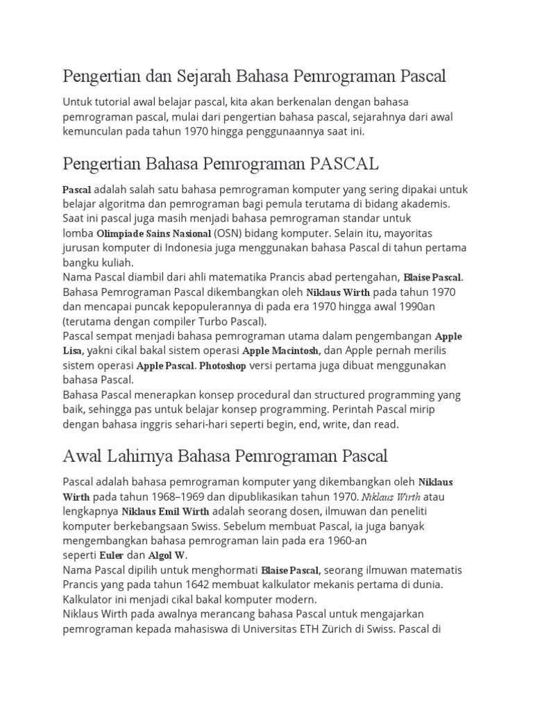 Pengertian Dan Sejarah Bahasa Pemrograman Pascal | PDF | Seni ...
