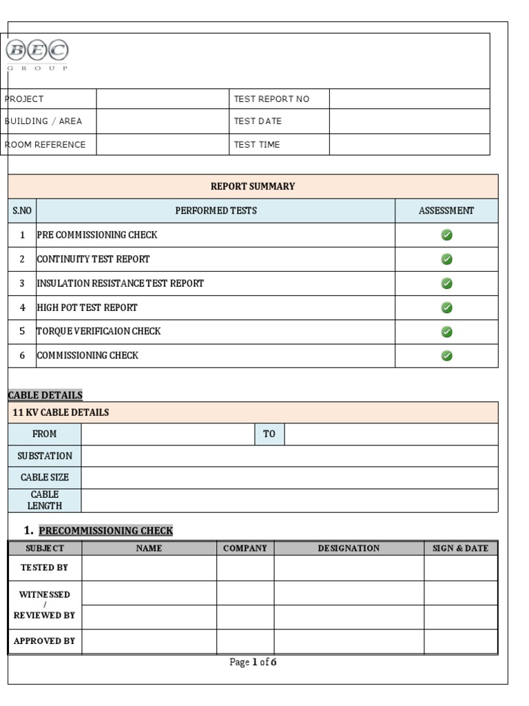 Cable Test Report | PDF | Insulator (Electricity) | Electrical Equipment