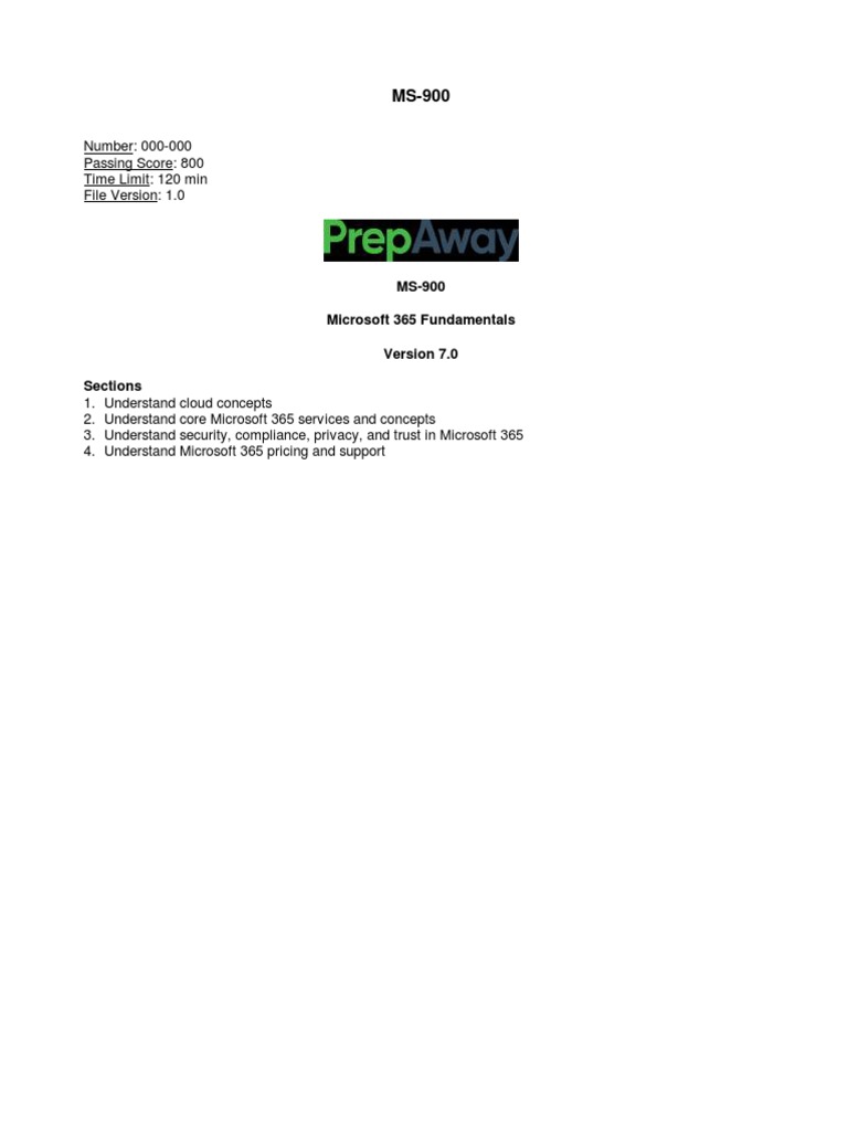 MS-900 Microsoft 365 Fundamentals Sections | PDF | Platform As A ...
