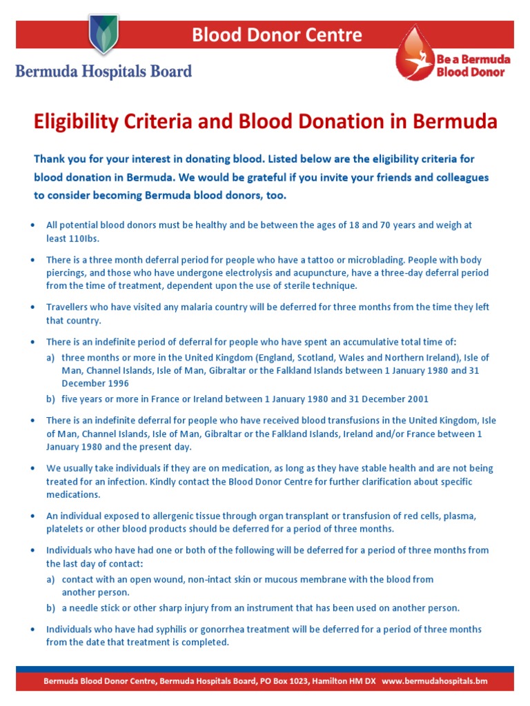 BHB Blood Donor Eligibility Factsheet June 2021 | PDF | Blood Donation ...