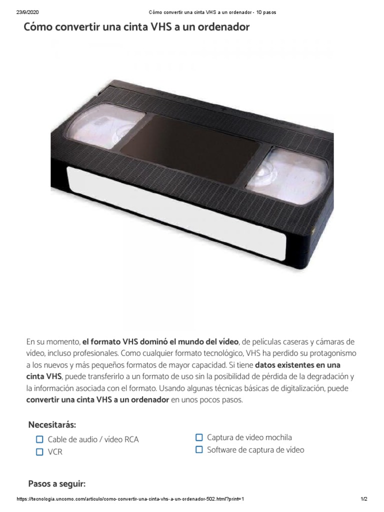 Cómo Convertir Una Cinta VHS A Un Ordenador - 10 Pasos | PDF ...