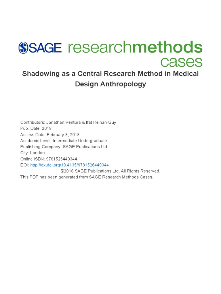 Shadowing As A Central Research Method I | PDF | Anthropology | Ethnography