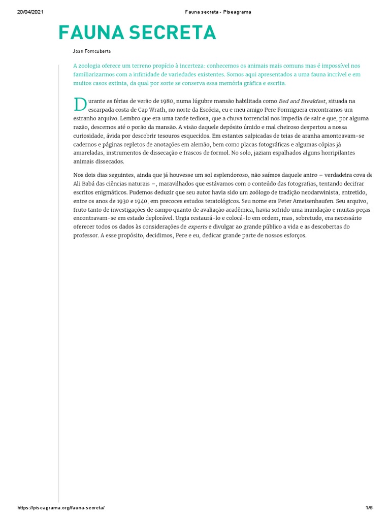 Fontcuberta - Fauna Secreta | PDF | Zoologia | Science