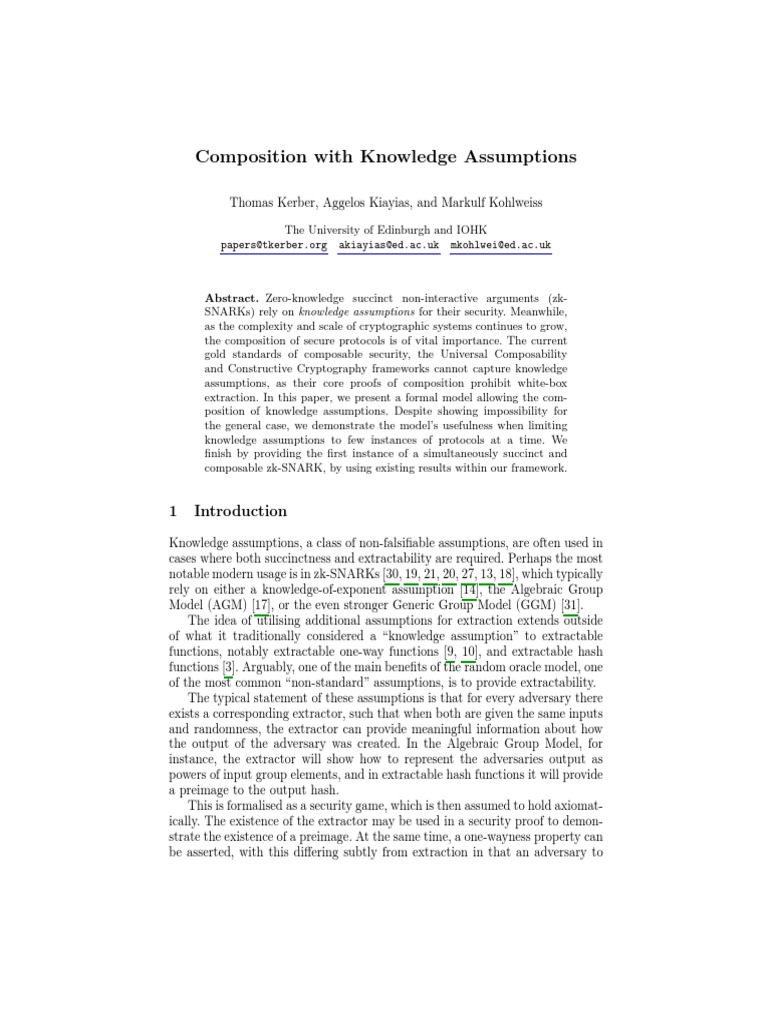 Composition With Knowledge Assumptions: Abstract. Zero-Knowledge Succinct Non-Interactive ...