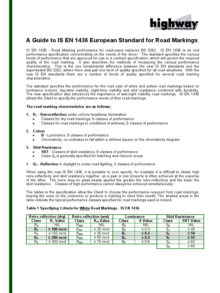 A Guide To IS EN 1436 European Standard For Road Markings | PDF ...