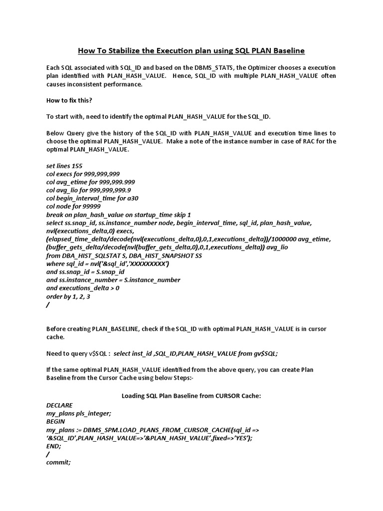 SQL Plan Baseline Stabilization Guide | PDF | Software Engineering ...
