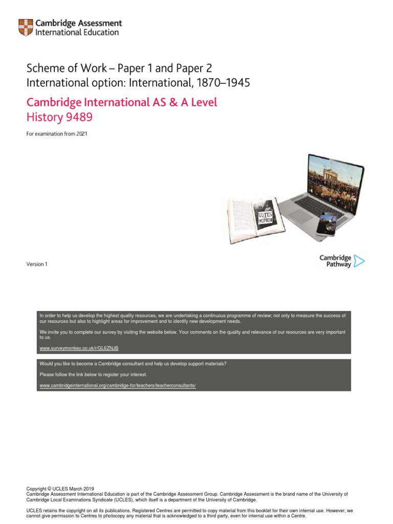 9489 Scheme of Work Paper 1 and 2 - International History (For ...