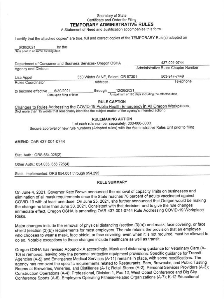 Updated Oregon OSHA Workplace Rules | PDF