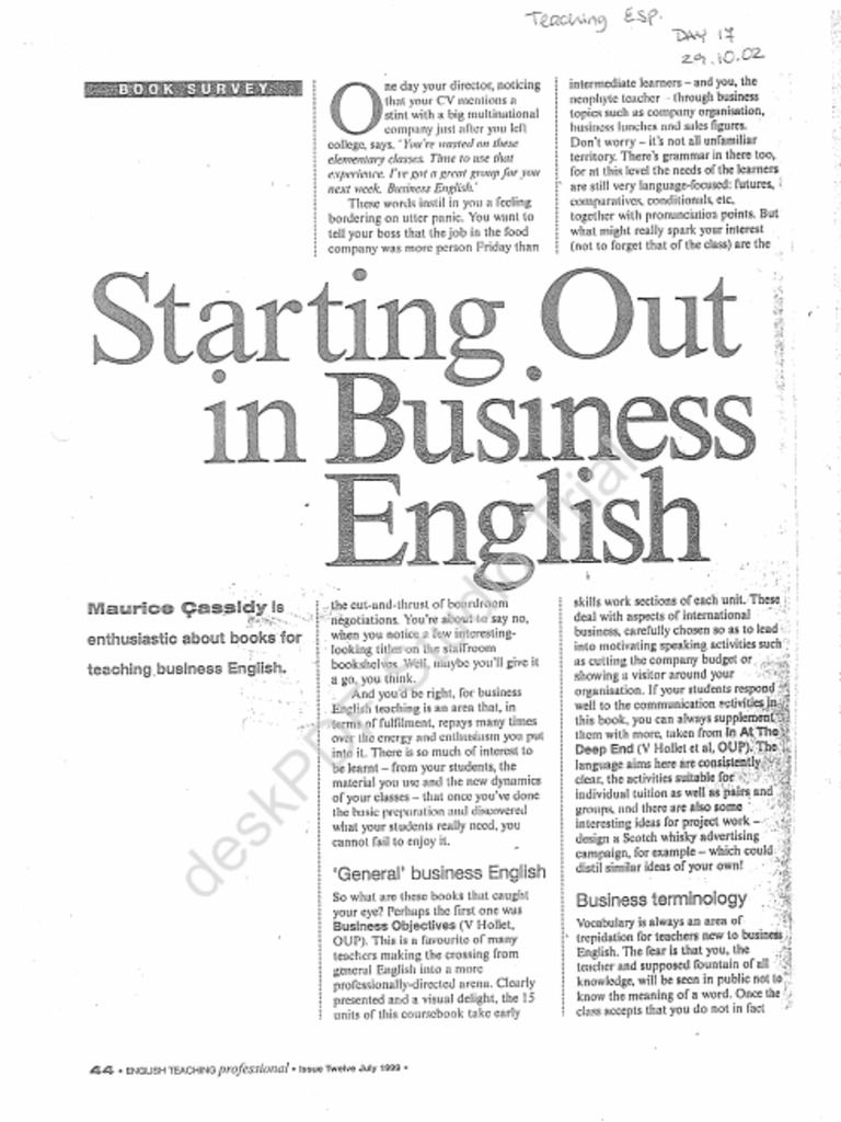 Teaching Esp - Business English | PDF