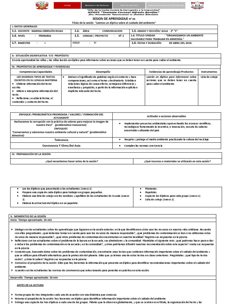 Comu - Leemos Un Diptico | PDF | Aprendizaje | Salón de clases