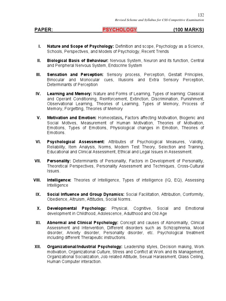 CSS Psychology Syllabus Overview | PDF | Emotions | Psychology