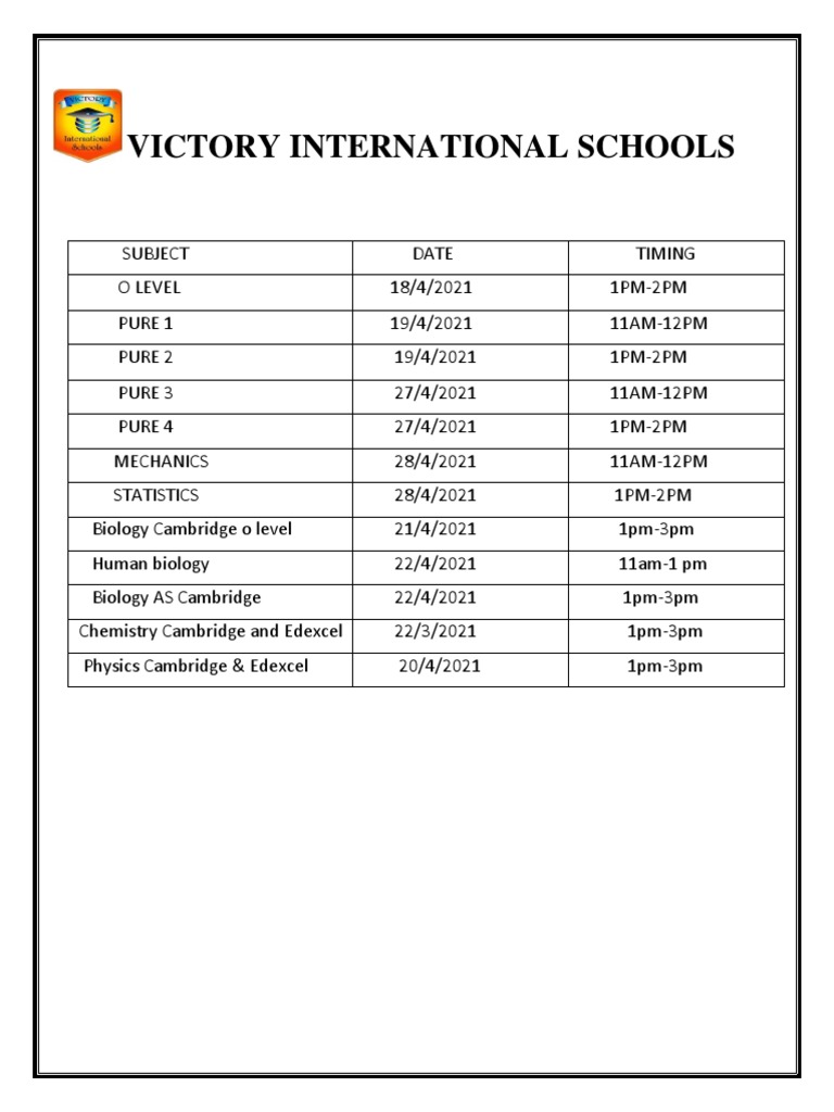 Ig Exams Time Table | PDF
