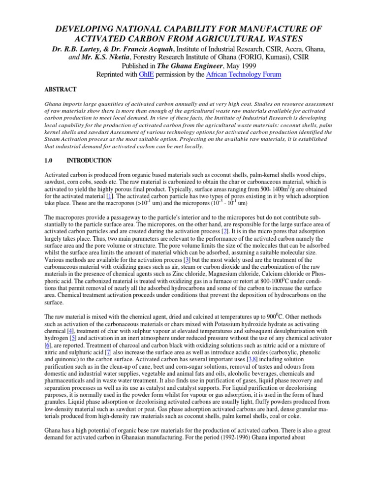 Activated Carbon Manufacture | PDF | Adsorption | Palm Oil