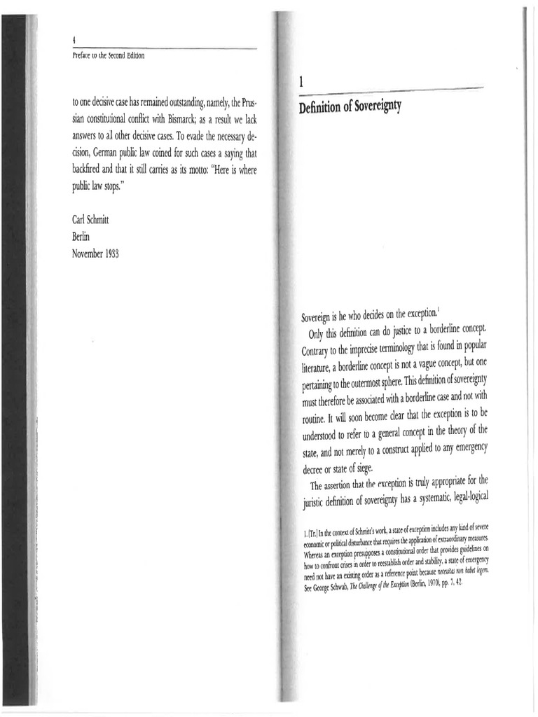 'Definition of Sovereignty' - Carl Schmitt | PDF