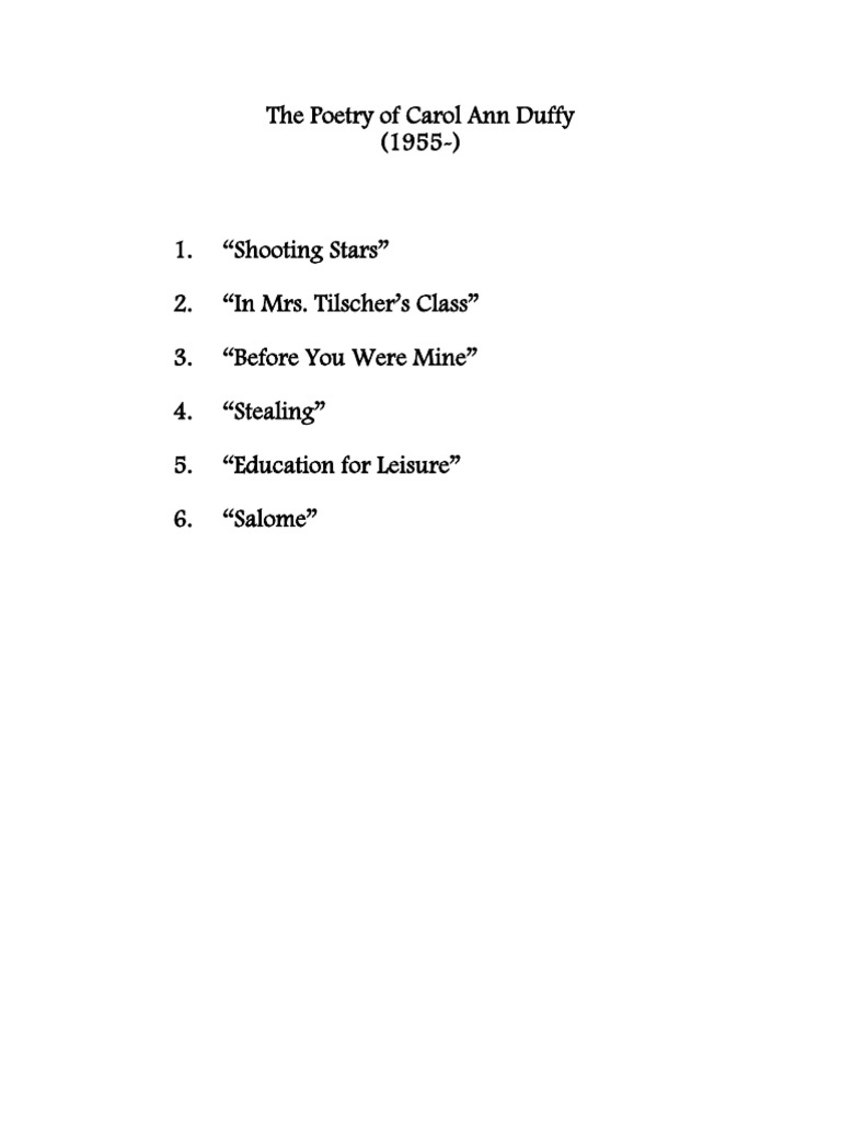 Carol Ann Duffy Poetry Analysis | PDF | Rhyme | Syllable