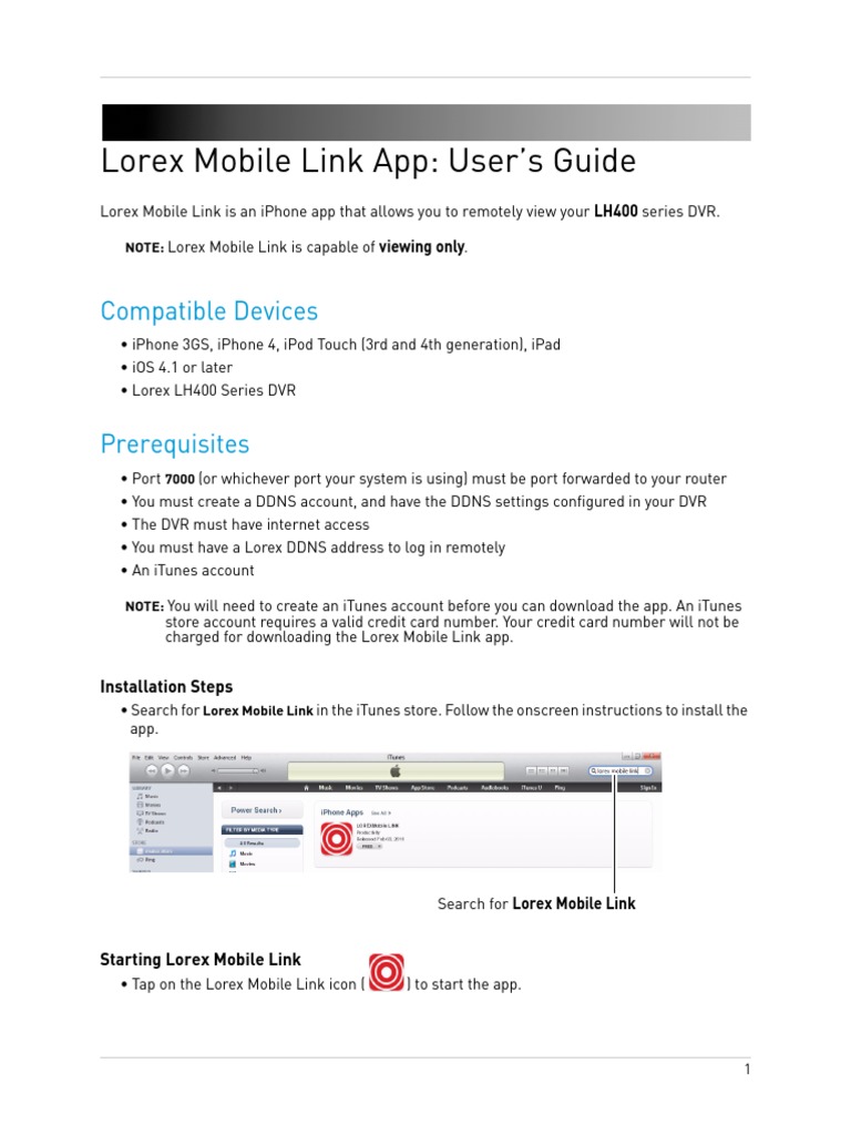 Lorex Mobile Link iPhone App Guide | PDF | Ios | I Tunes