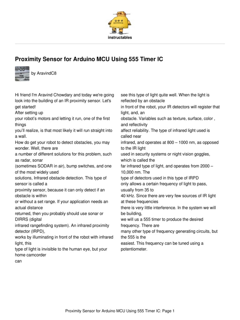Proximity Sensor For Arduino MCU Using 555 Timer I | PDF | Infrared ...