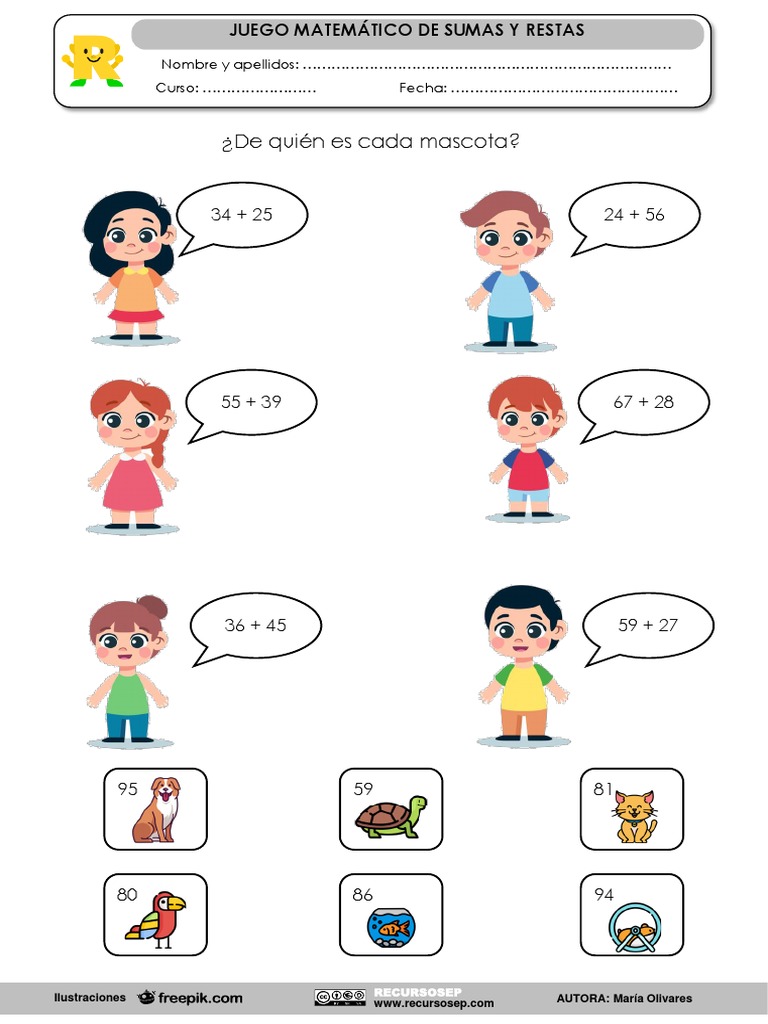 Juegos de Sumas y Restas para Niños | PDF