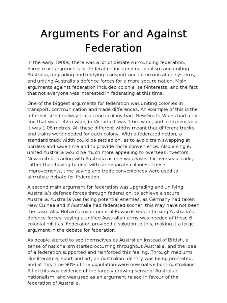Arguments For and Against Federation | Australia | Queensland