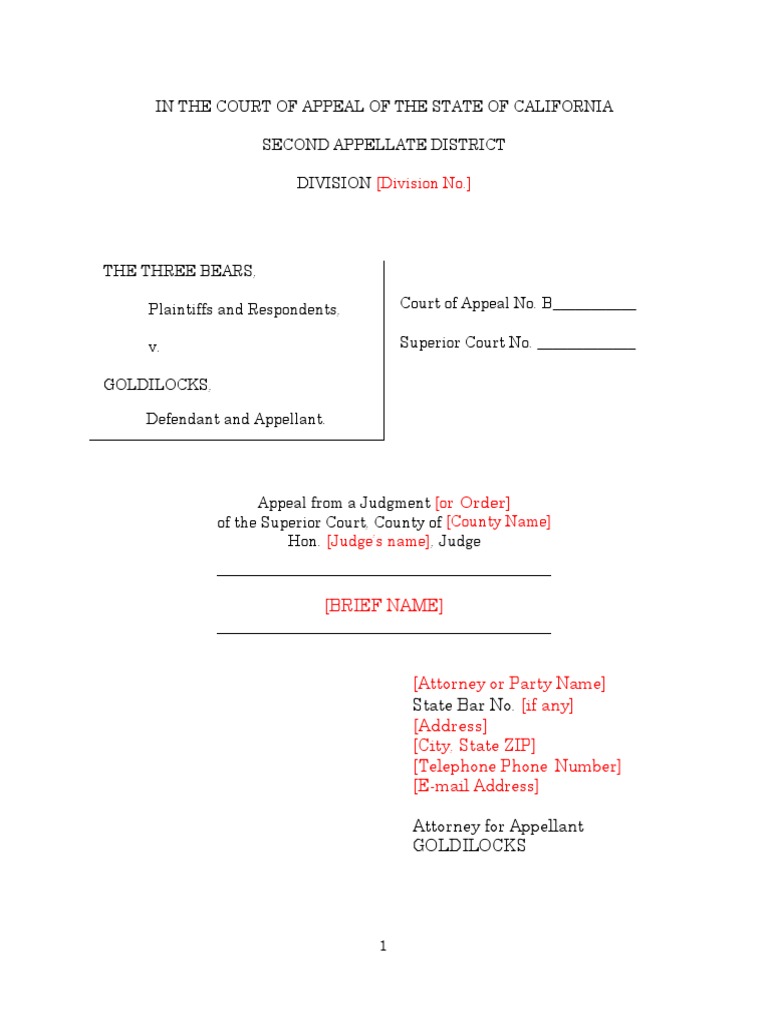 2DCA EFiling Sample Brief Without SAMPLE | PDF | Goldilocks And The ...