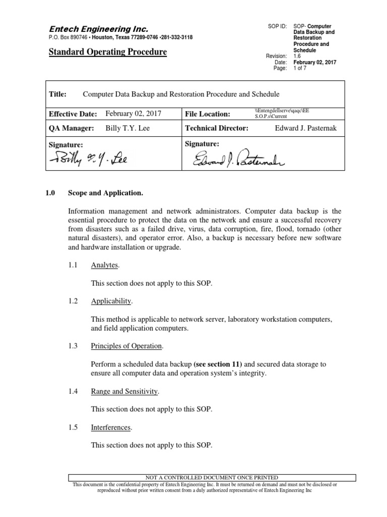 SOP Computer Backup and Restoration Procedure and Schedule - Rev. 1.6 ...