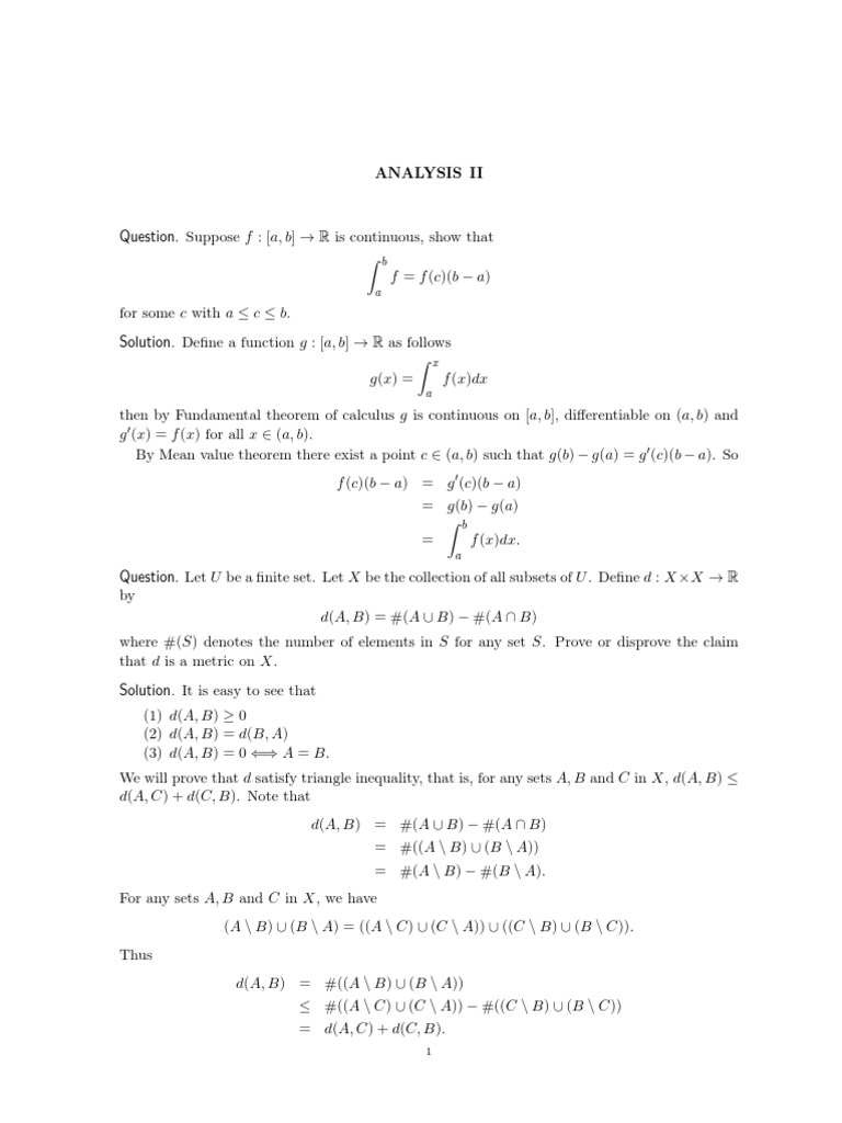 Analysis II MS Sol 2014-15 | PDF | Space | Mathematical Analysis