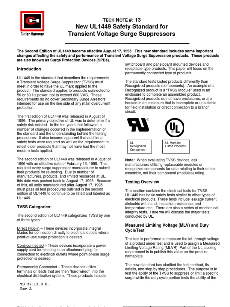 TVSS UL Spec 1449 | PDF | Physical Quantities | Electronics