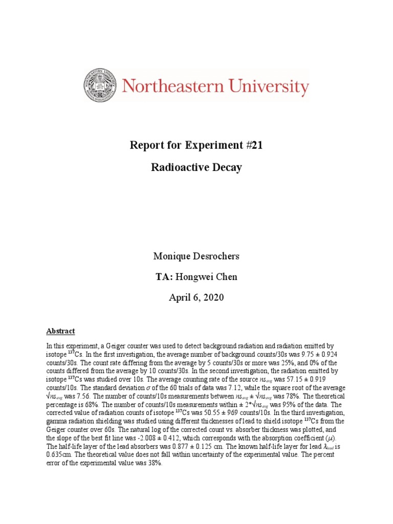 Radioactive Decay Experiment Report | PDF | Atomic Nucleus | Neutron