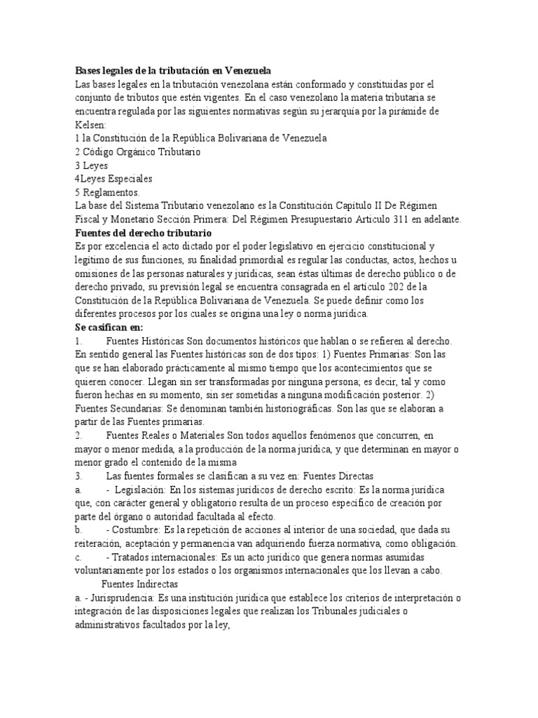 Bases Legales de La Tributación en Venezuela | PDF | Fuentes del ...