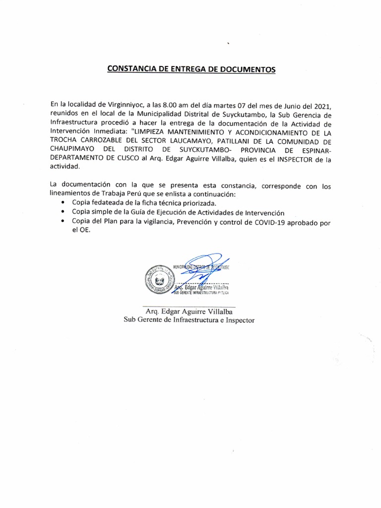 Constancia de Entrega de Documentos | PDF