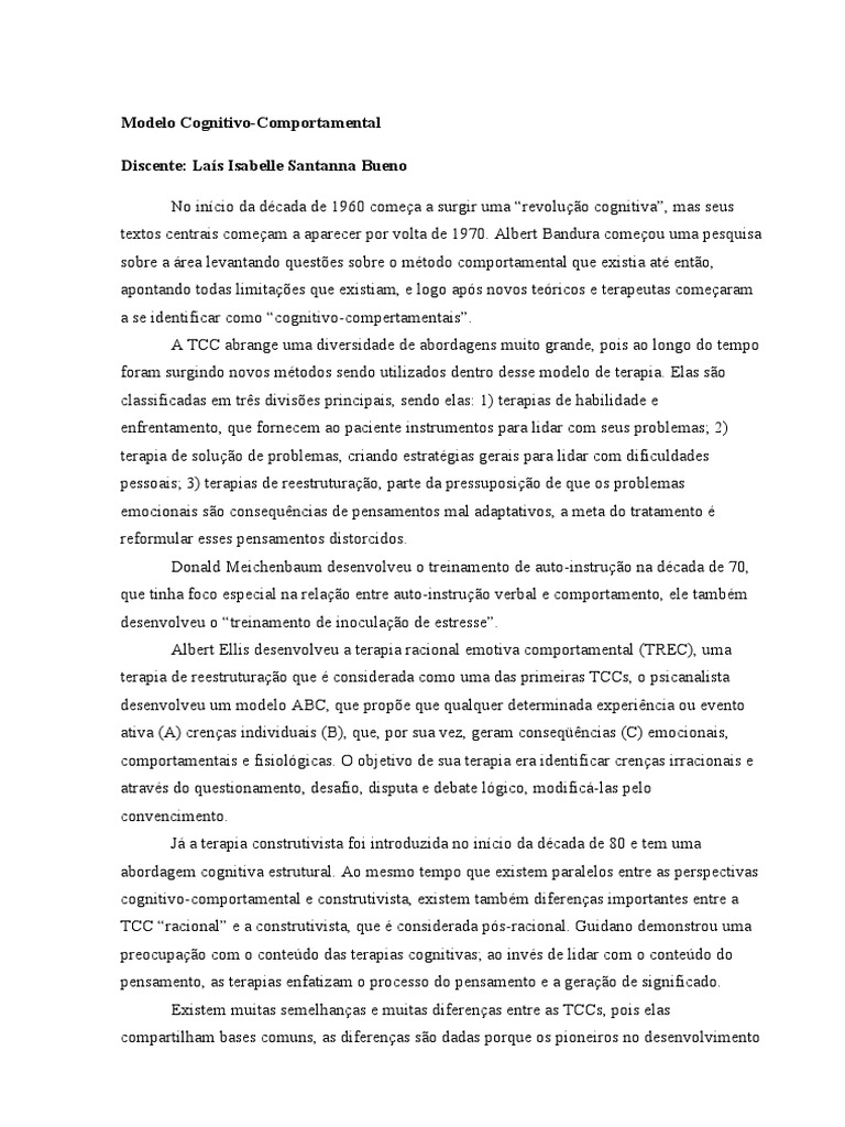 Modelo Cognitivo-Comportamental | PDF | Terapia cognitiva ...