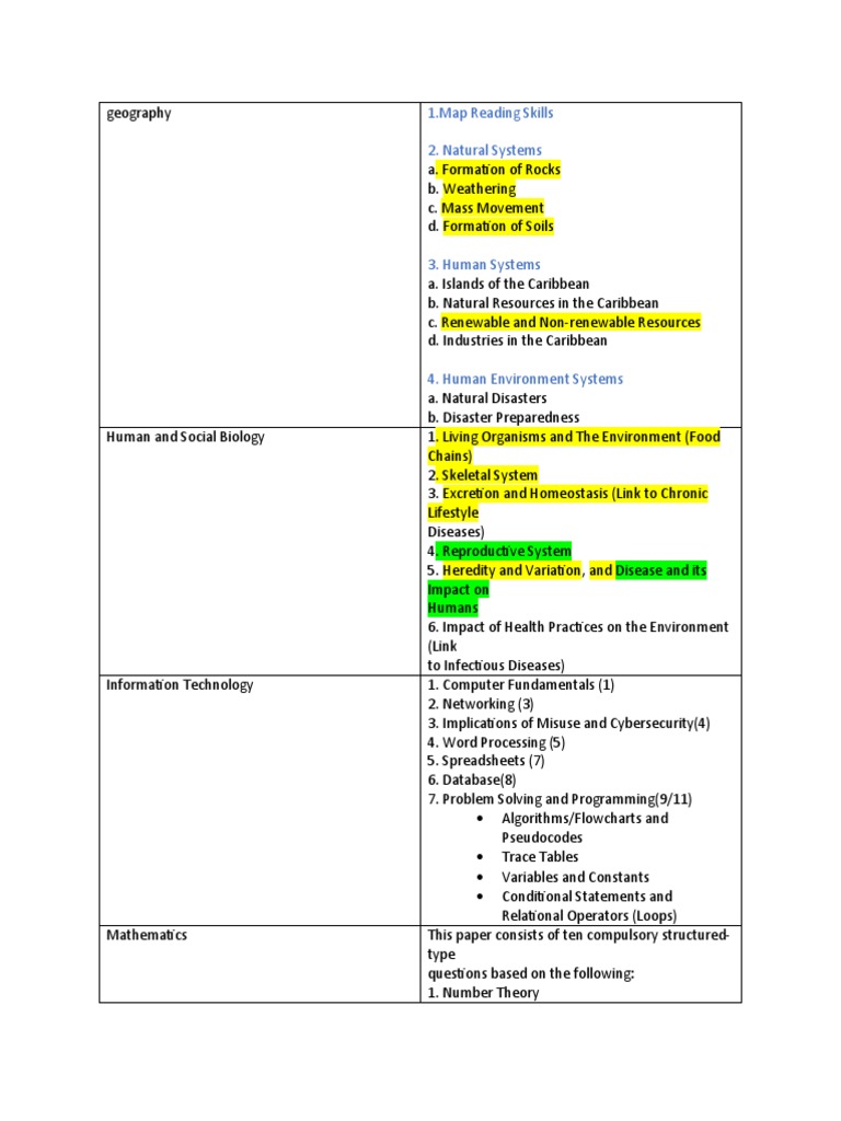 CXC Syllabus Overview for Subjects | PDF | Poetry | Teaching Mathematics