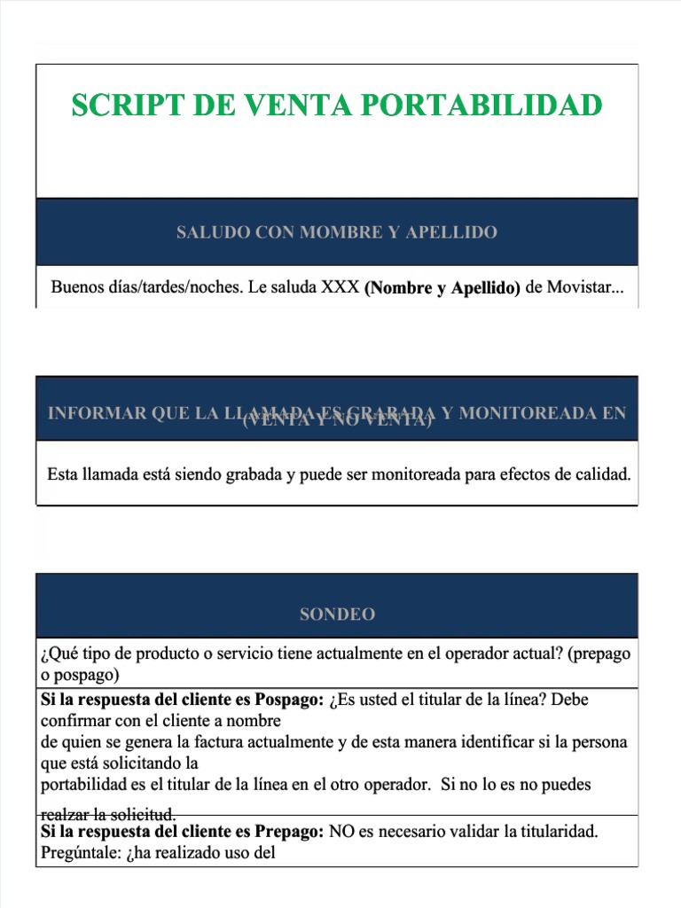 PDF Script de Venta Portabilidad - Compres | PDF