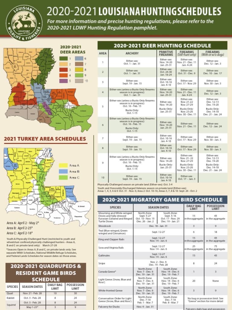 2020-2021 Louisiana Hunting Schedule | PDF | Falconry | Wildlife