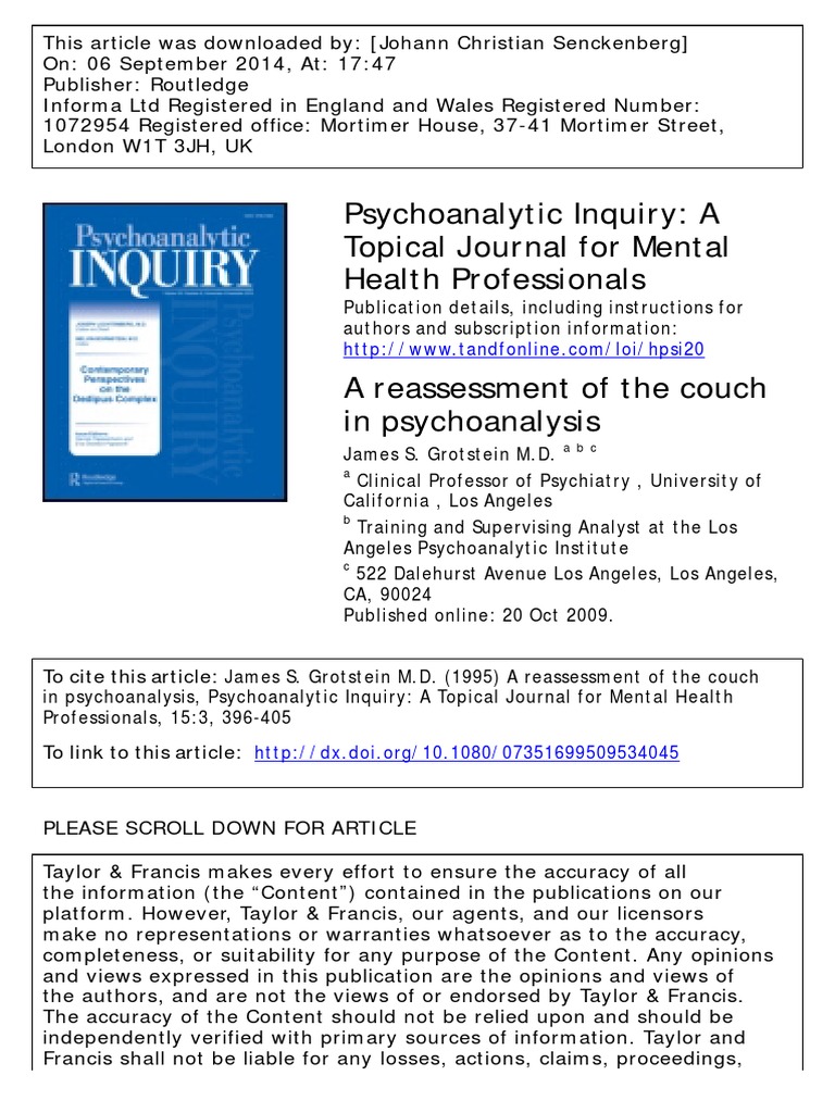 A Reassessment of The Couch in Psychoanalysis | PDF | Psychoanalysis ...