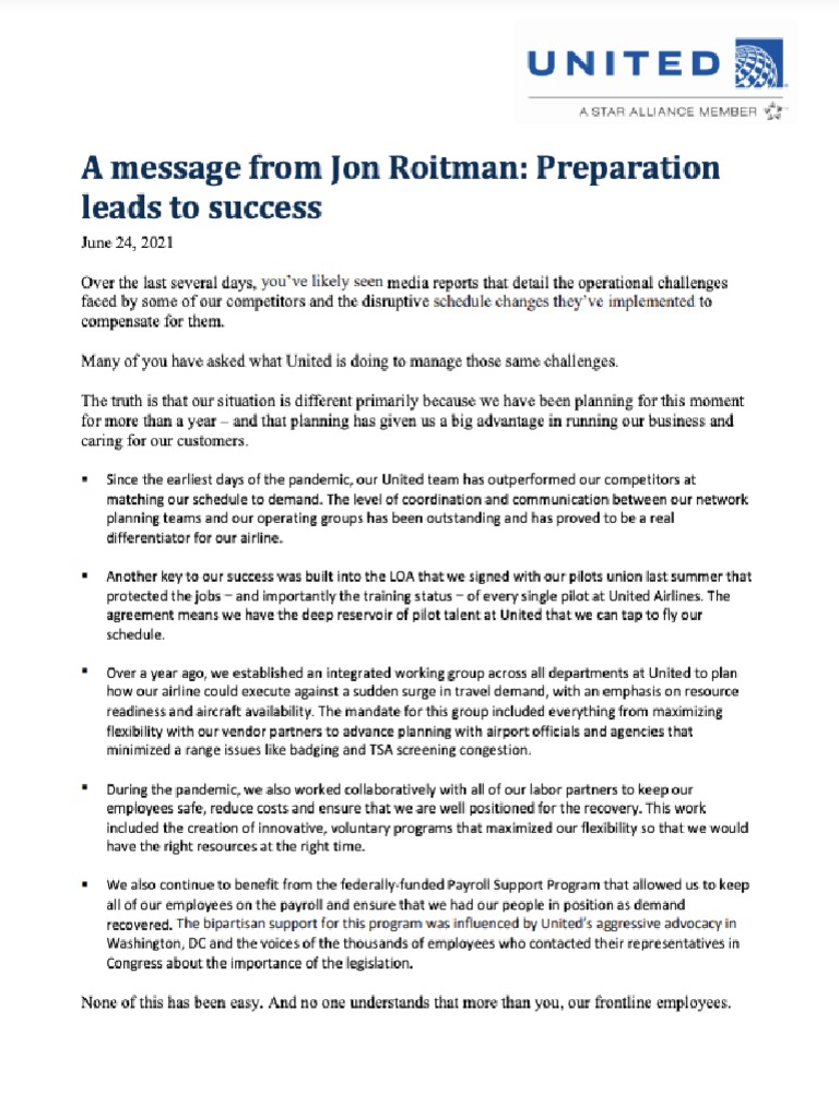 United Airlines Letter | PDF