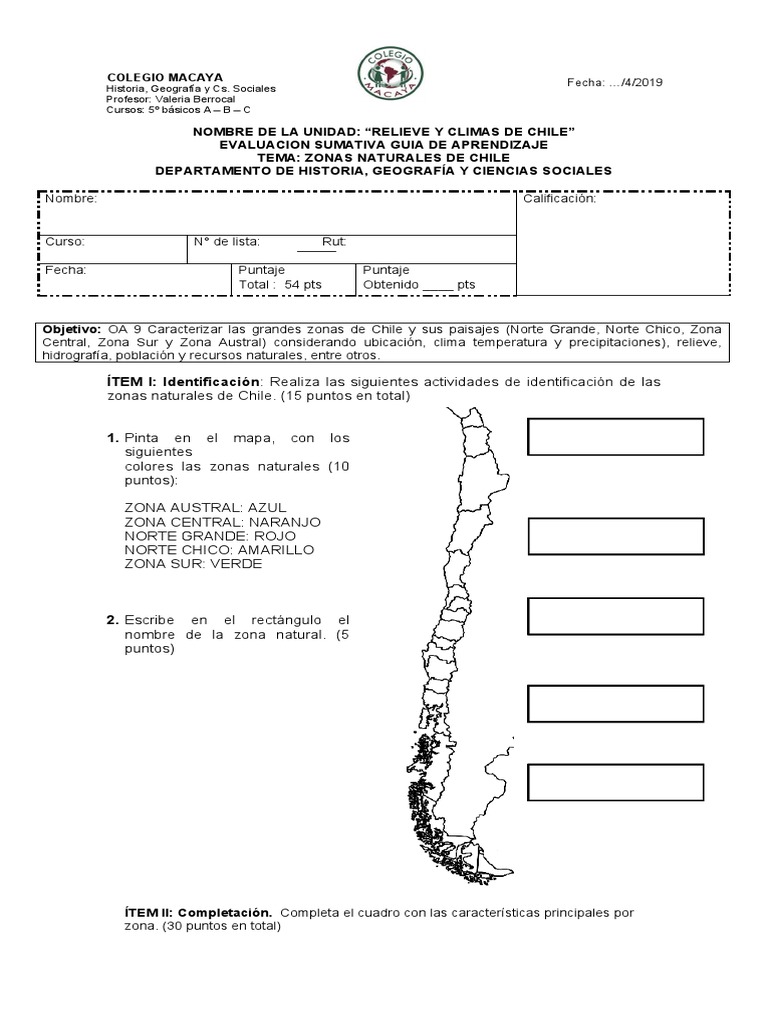 Guia Evaluada 5 Basico Historia | PDF | Andes | Chile