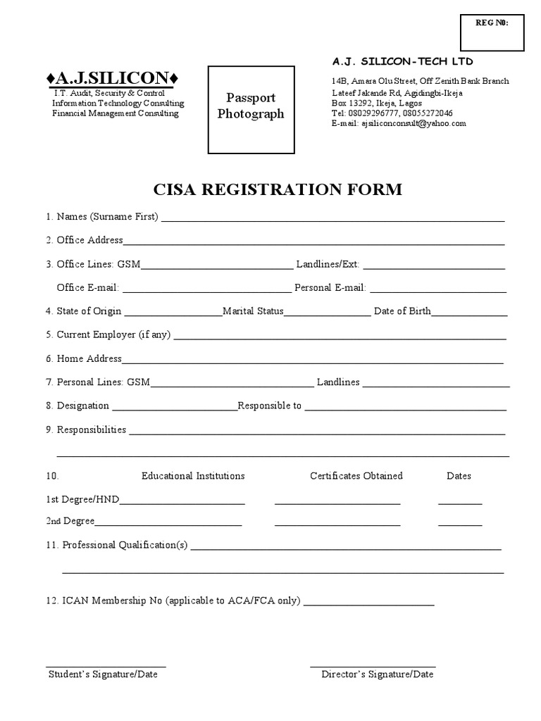 A.J.Silicon : Cisa Registration Form | PDF