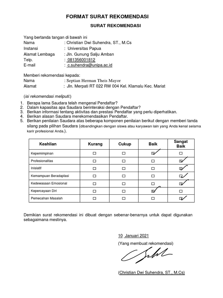 Form Surat Rekomendasi - 2021 1 Dikonversi | PDF