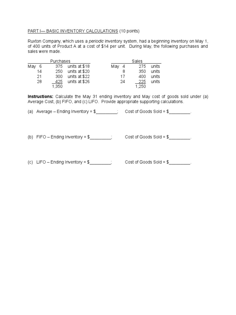 Basic Inventory Calculations | PDF | Inventory Valuation | Cost Of ...