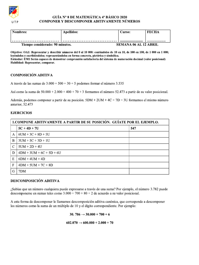 Componer y Descomponer Numerales | PDF