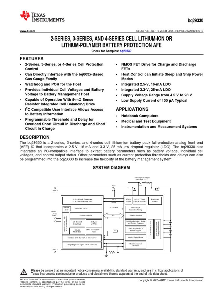 2-Series, 3-Series, and 4-Series Cell Lithium-Ion or Lithium-Polymer ...