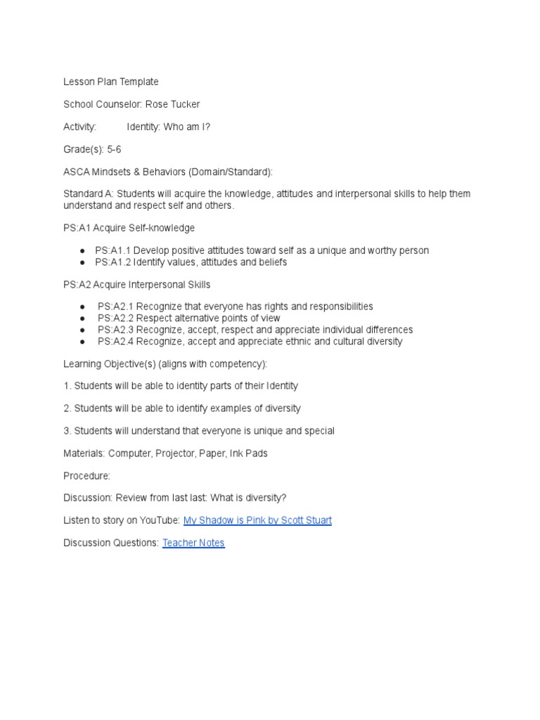 Lesson Plan Diversity Identity | PDF