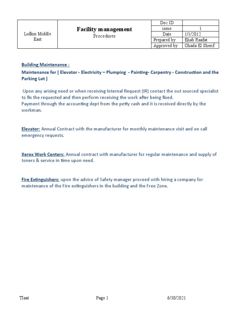 4 - Facility Management Procedures | PDF