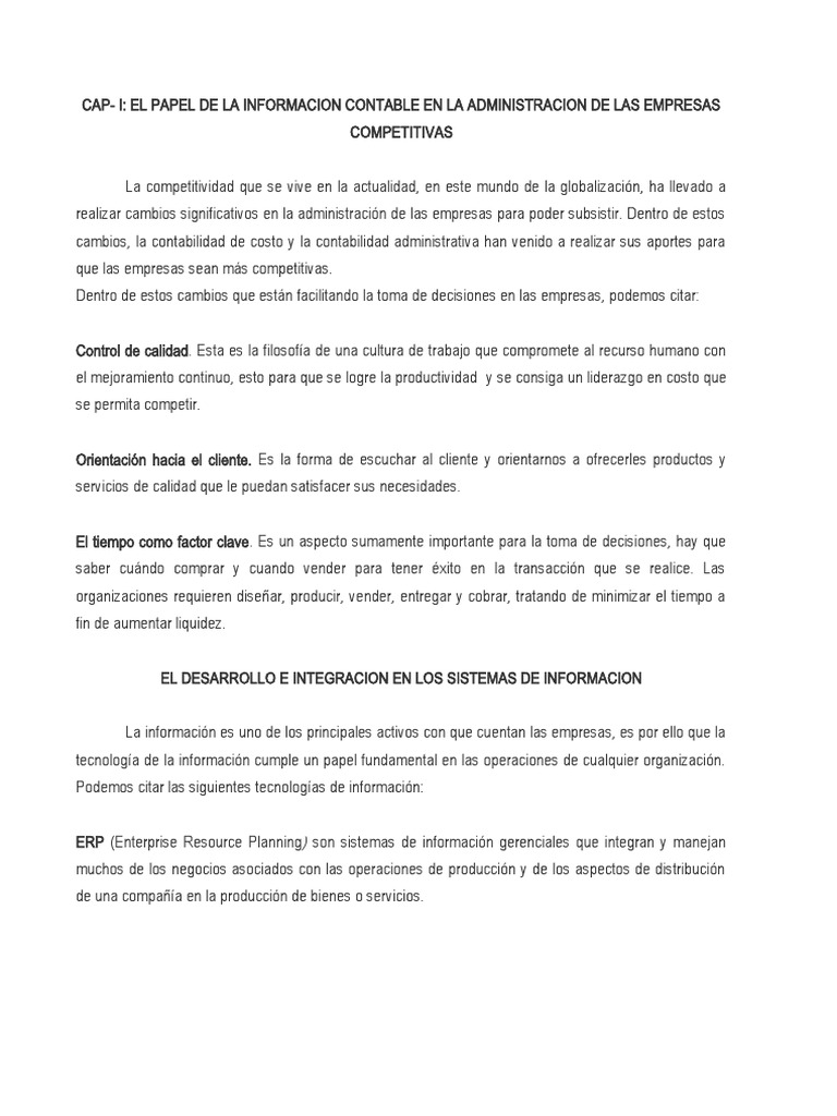 El Papel de La Información Contable en La Administración de Las Empresas Competitivas | PDF ...