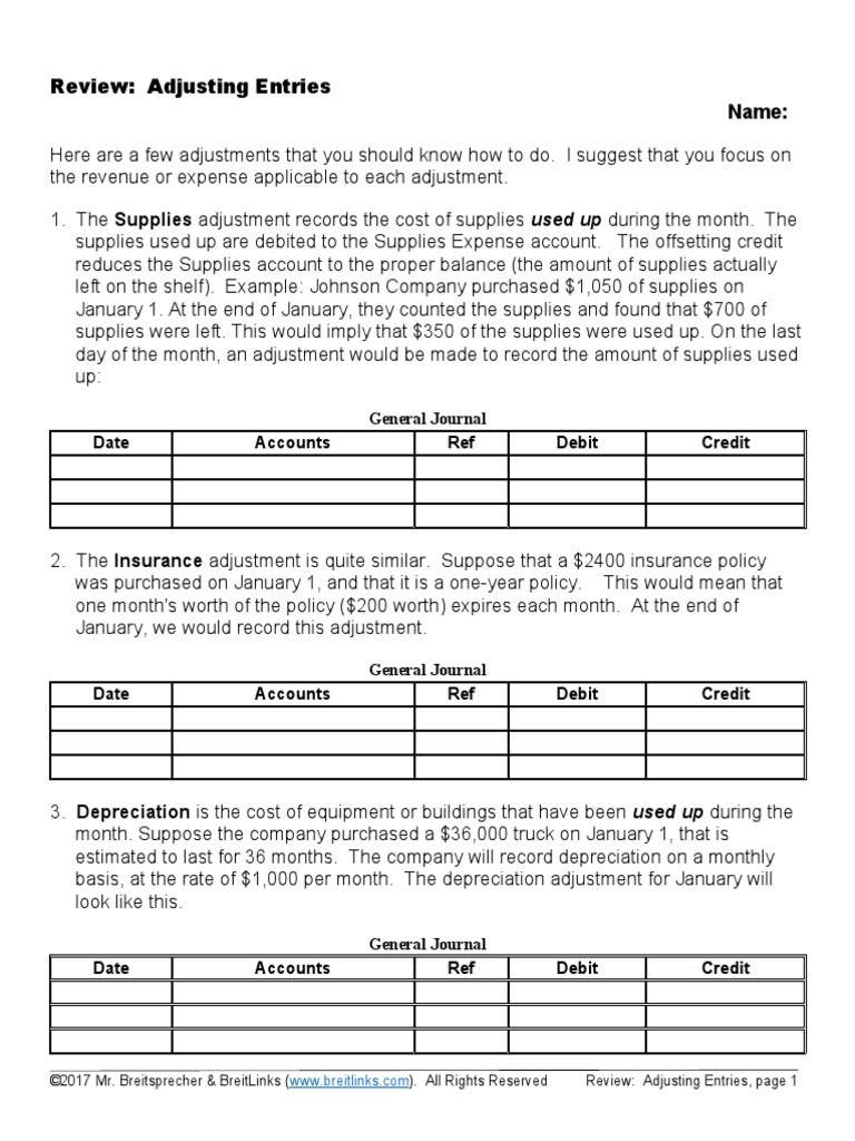 Review: Adjusting Entries: Name | PDF | Debits And Credits | Book Value