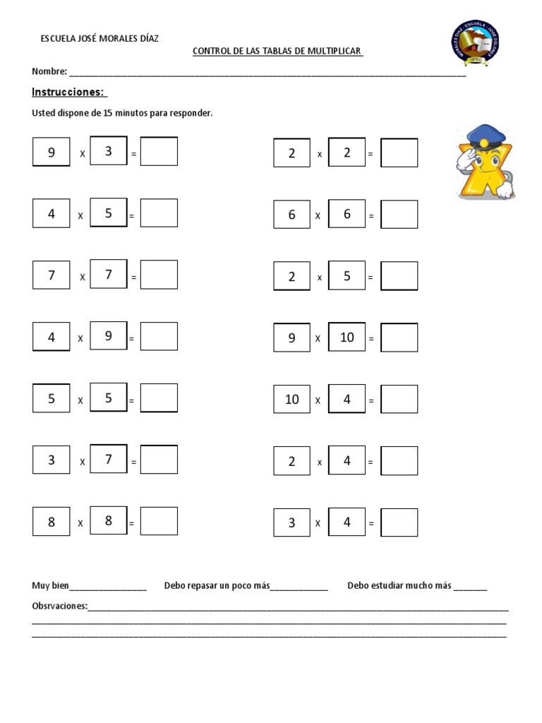 Control Tablas de Multiplicar | PDF
